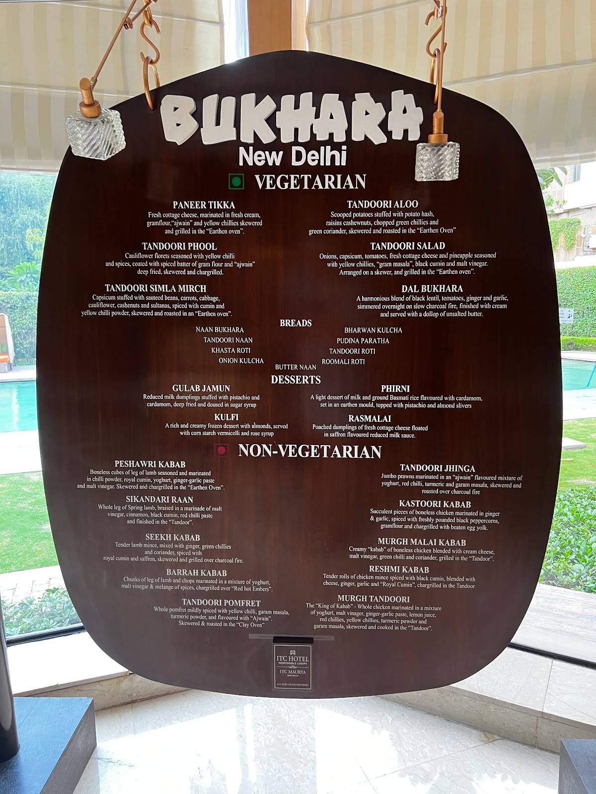 Menu at Bukhara, New Delhi, ITC MAURYA
