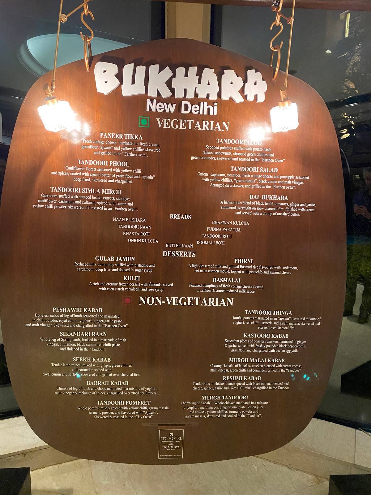 Menu at Bukhara, New Delhi, ITC MAURYA