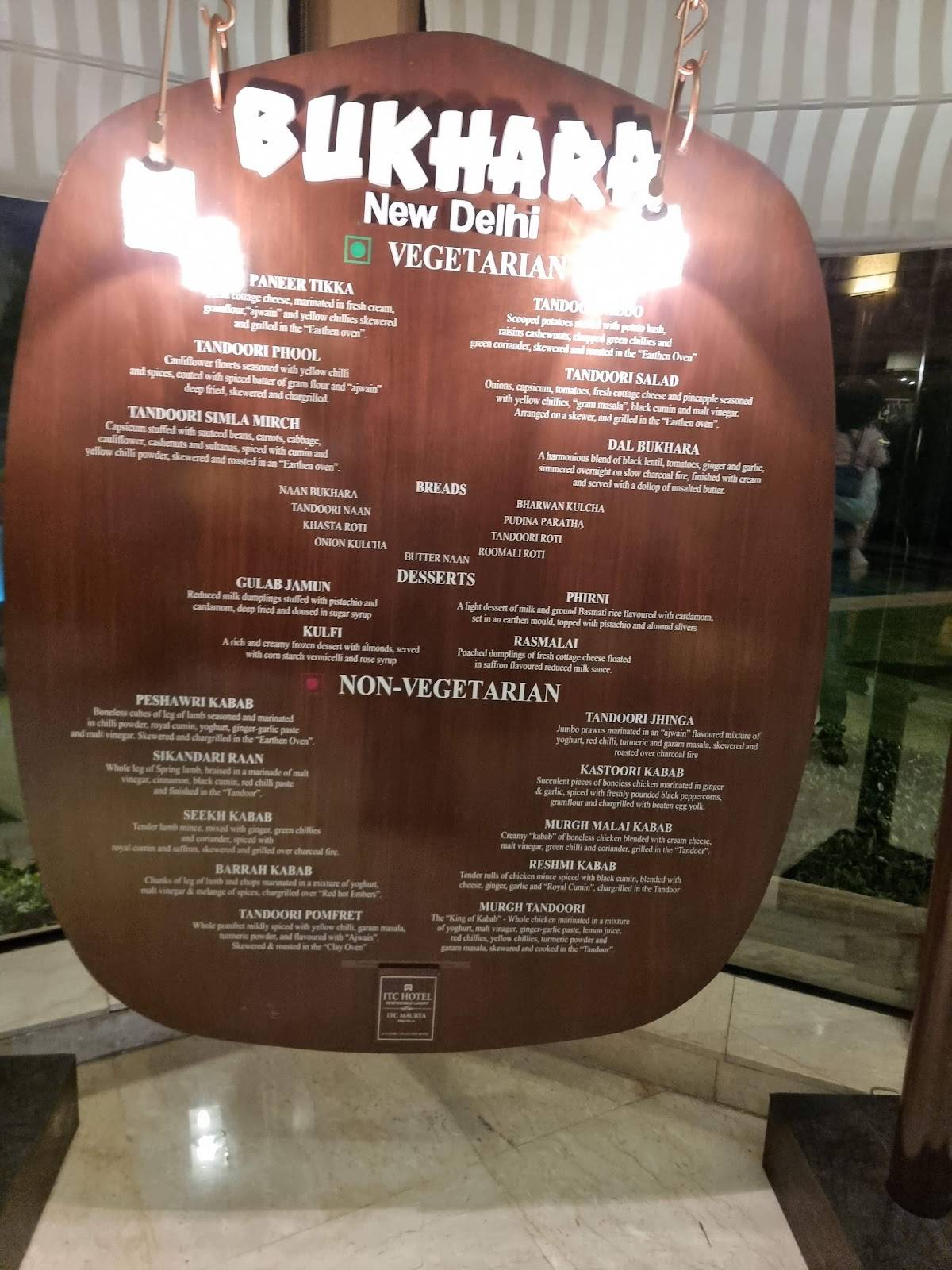 Menu at Bukhara, New Delhi, ITC MAURYA