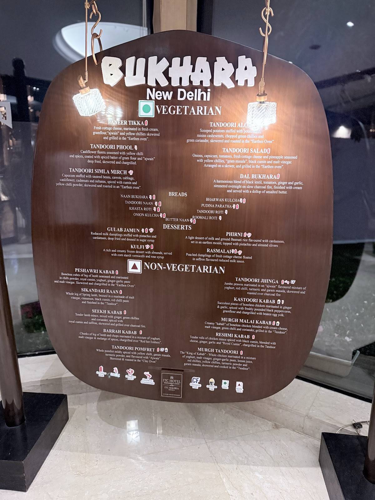 Menu at Bukhara, New Delhi, ITC MAURYA