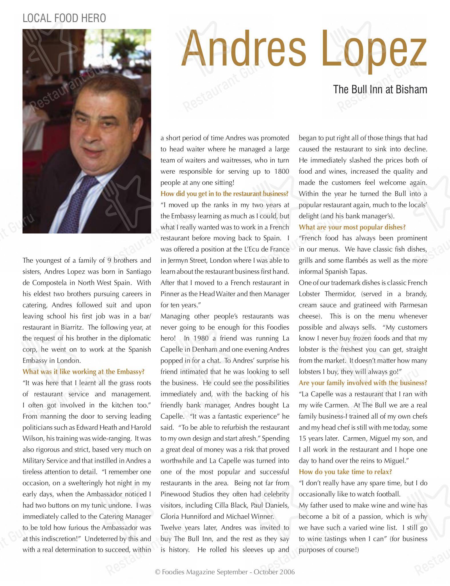 Menu at The Bull Inn Bisham pub & bar, Marlow