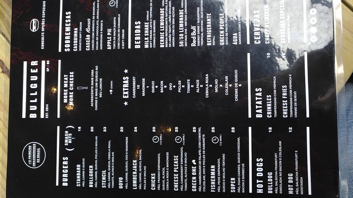 Menu em Bullguer open mall restaurante, Cotia