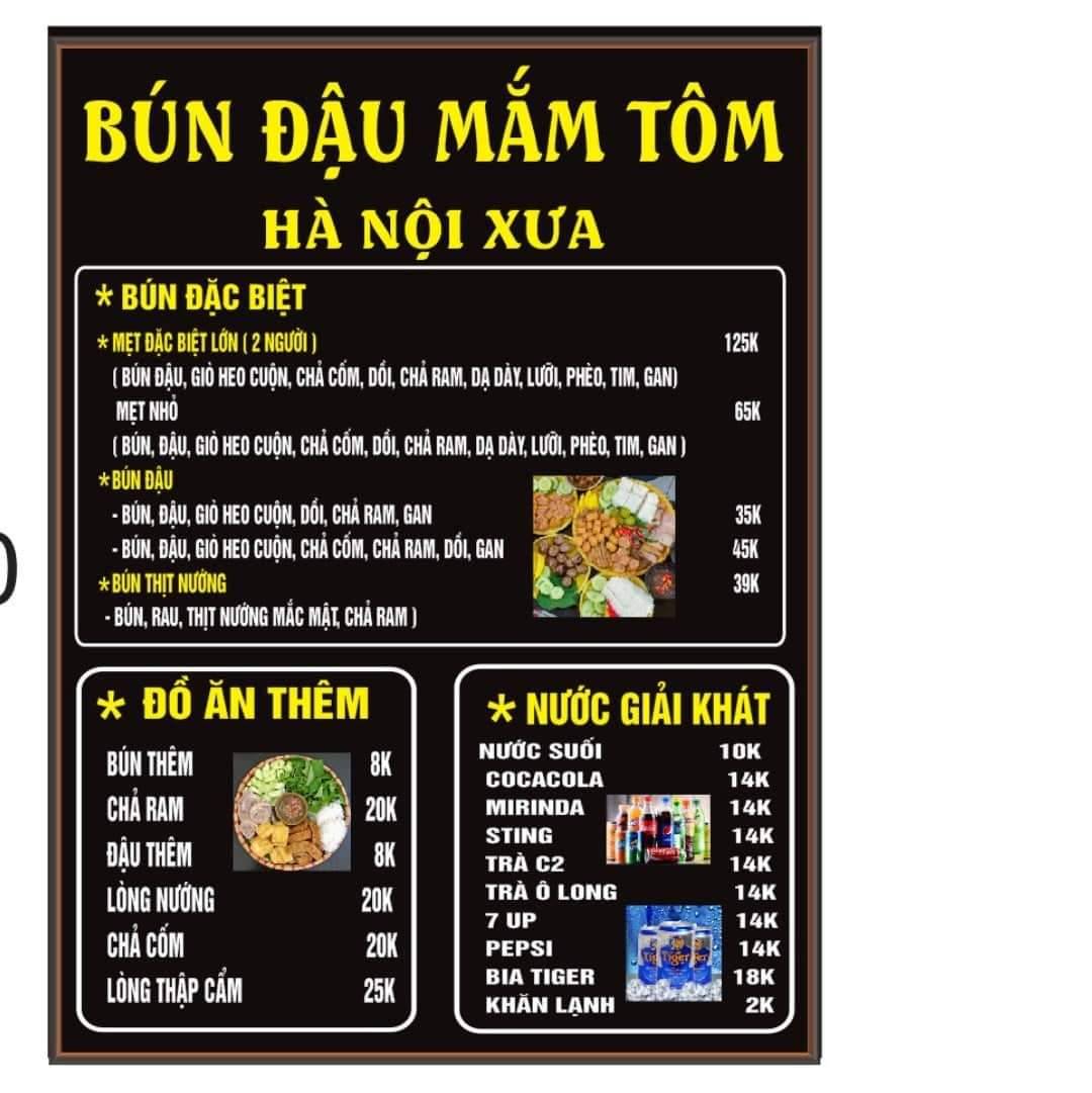 Menu at Bún đậu mắm tôm hà nội xưa restaurant, Thu Dau Mot