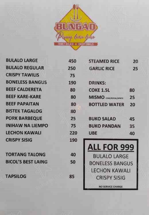 Menu at Kambal Pares Silang/Tagaytay restaurant, Silang