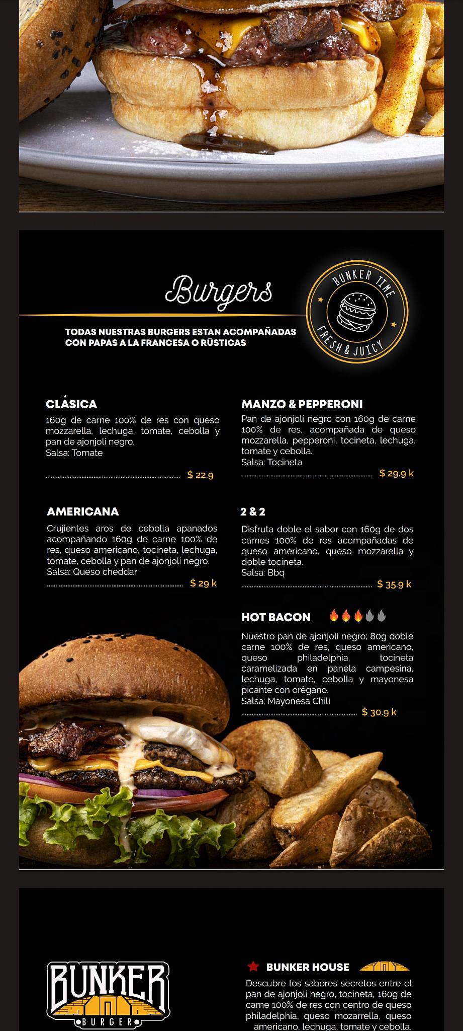Carta del restaurante Bunker Burger, Medellín, Cl. 33A # 71 A - 80