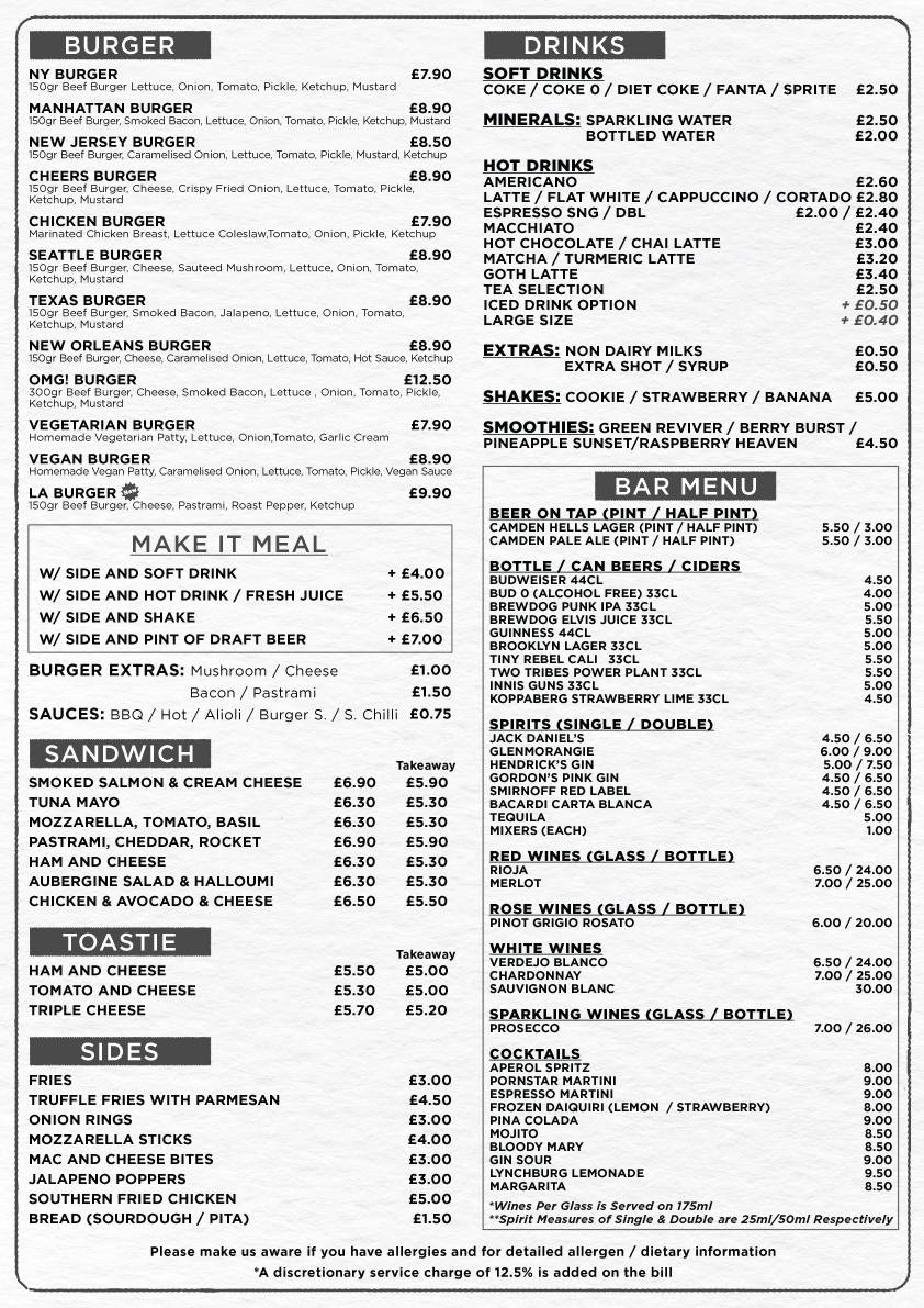 Menu at Burger Project Hoxton restaurant, London