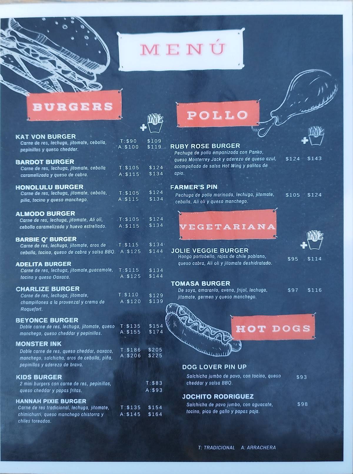 Carta del restaurante Burgers Ink., Ciudad del México