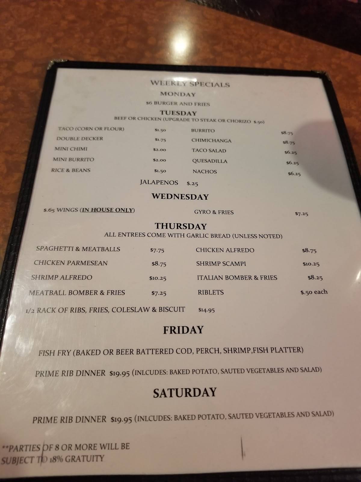 Menu at Burgey's Pub & Prime, Caledonia