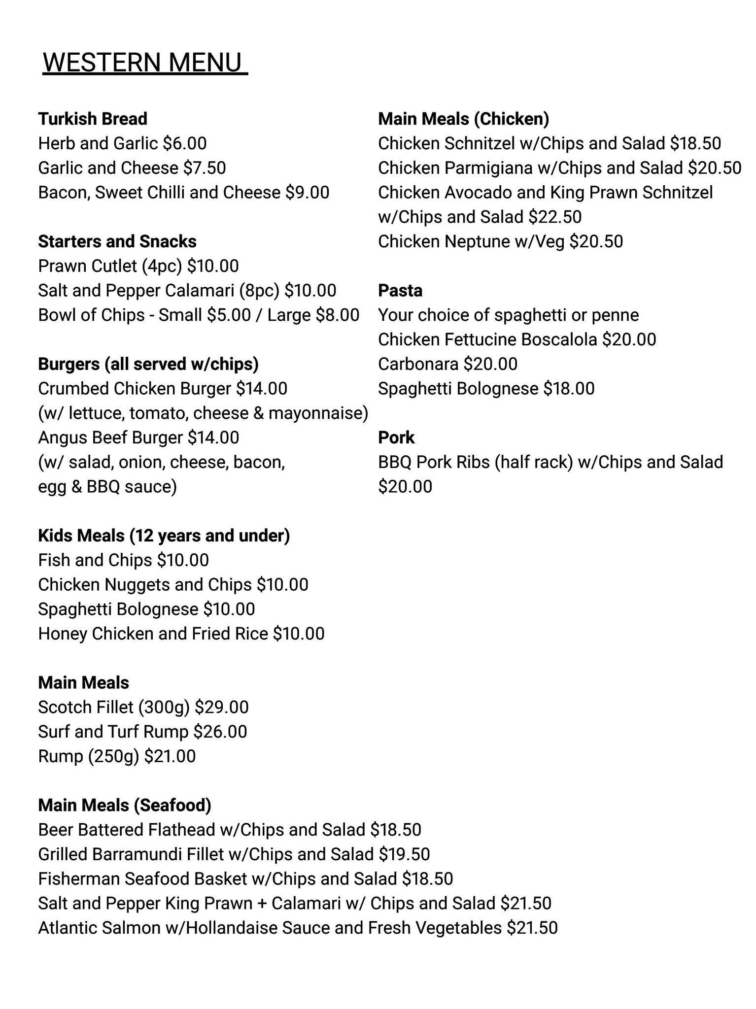 Menu at Burleigh Heads Bowls Club, Burleigh Heads, Conner Street