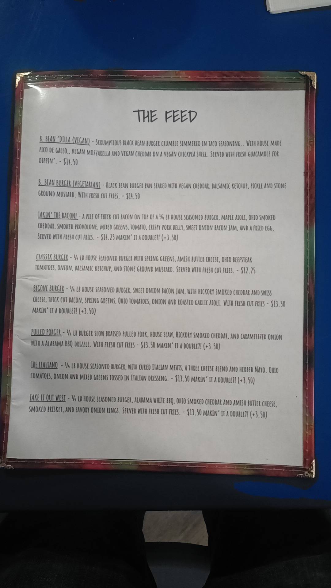 Menu at Bush's Restaurant, Logan