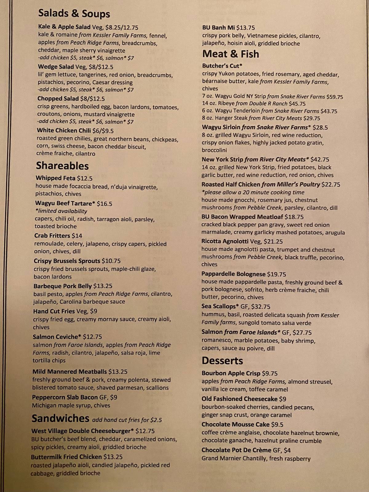 Menu at Butcher's Union pub & bar, Grand Rapids, 438 Bridge St NW
