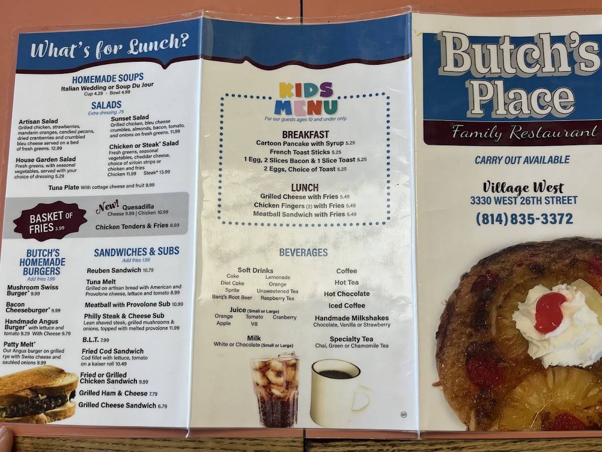 Menu at Butch's Place Family Restaurant, Erie