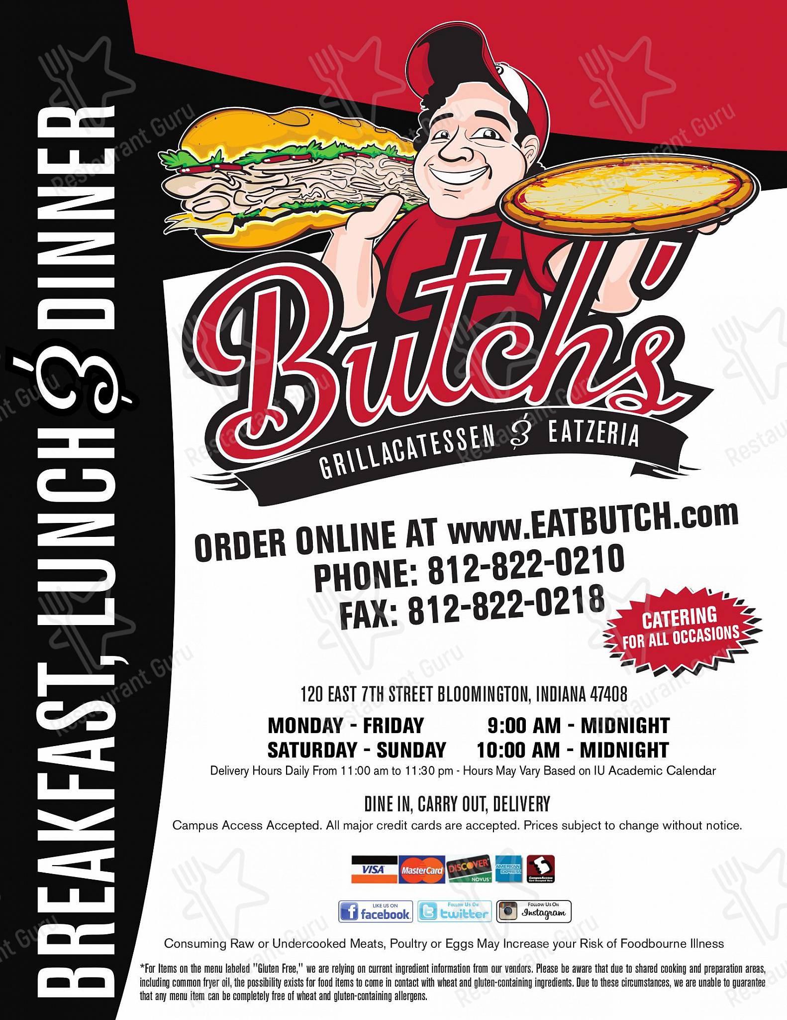 Menu at Butch's pizzeria, Bloomington