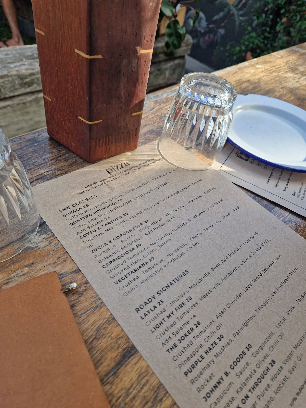 Menu at The Roadhouse Byron Bay restaurant, Byron Bay