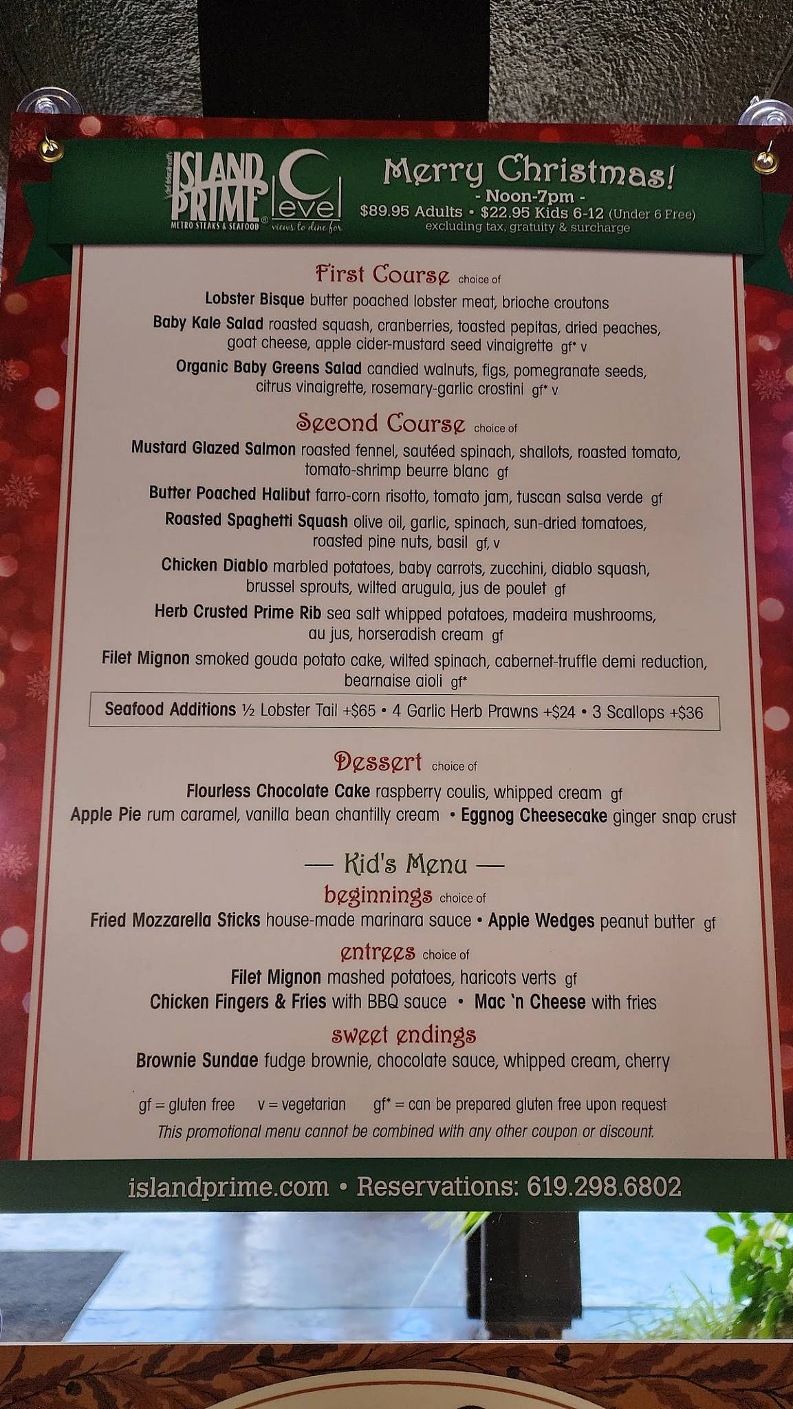 Menu at C Level Lounge steakhouse, San Diego, 880 Harbor Island Dr