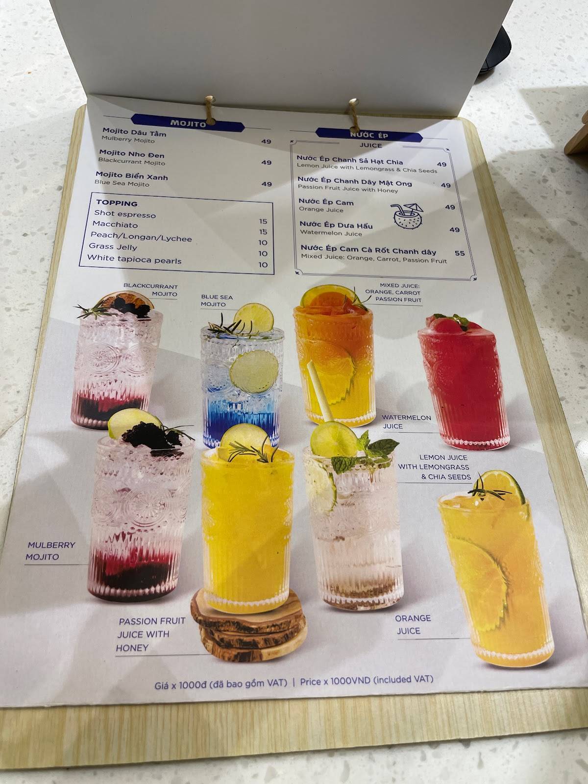 Menu at CADAS Cafe, Ho Chi Minh City