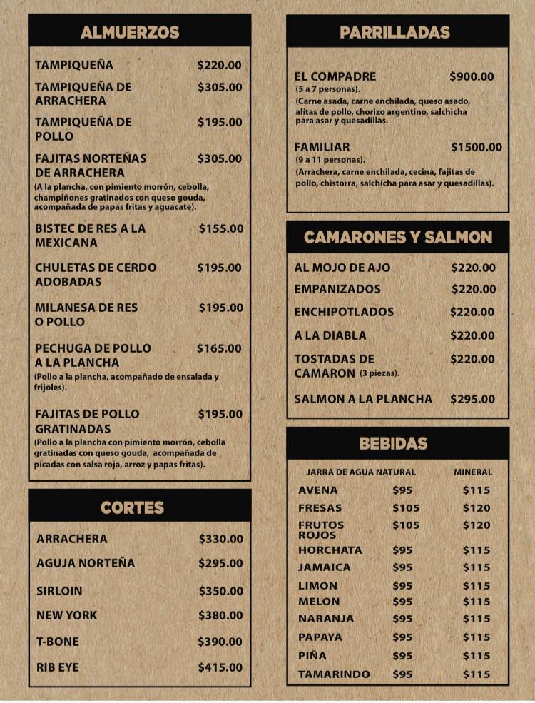 Carta de CAFÉ RESTAURANTE BAR LA RÚSTICA 18, Isla