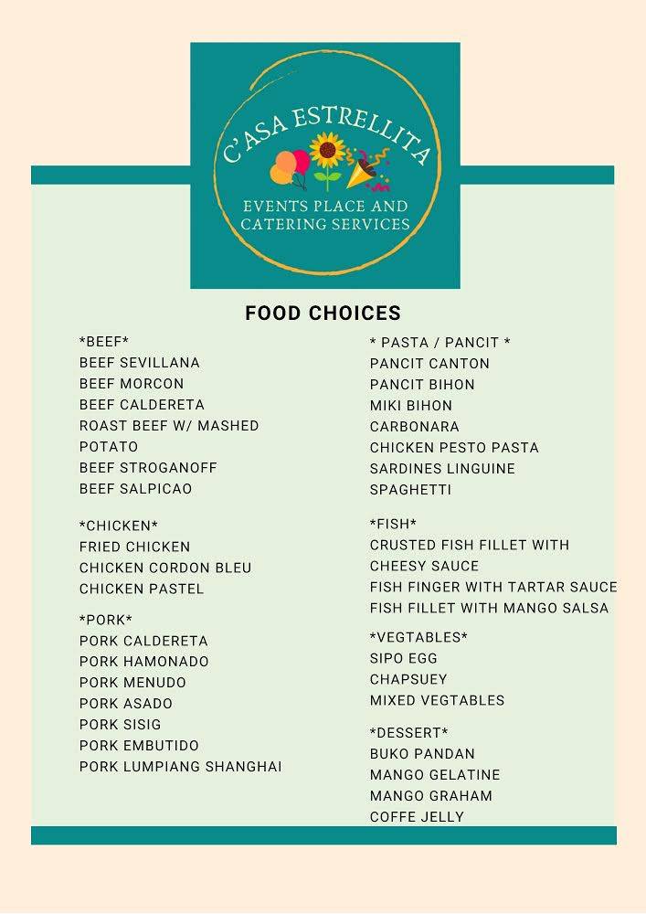 Menu at CASA ESTRELLITA CAFE AND RVENTS PLACE, Manila