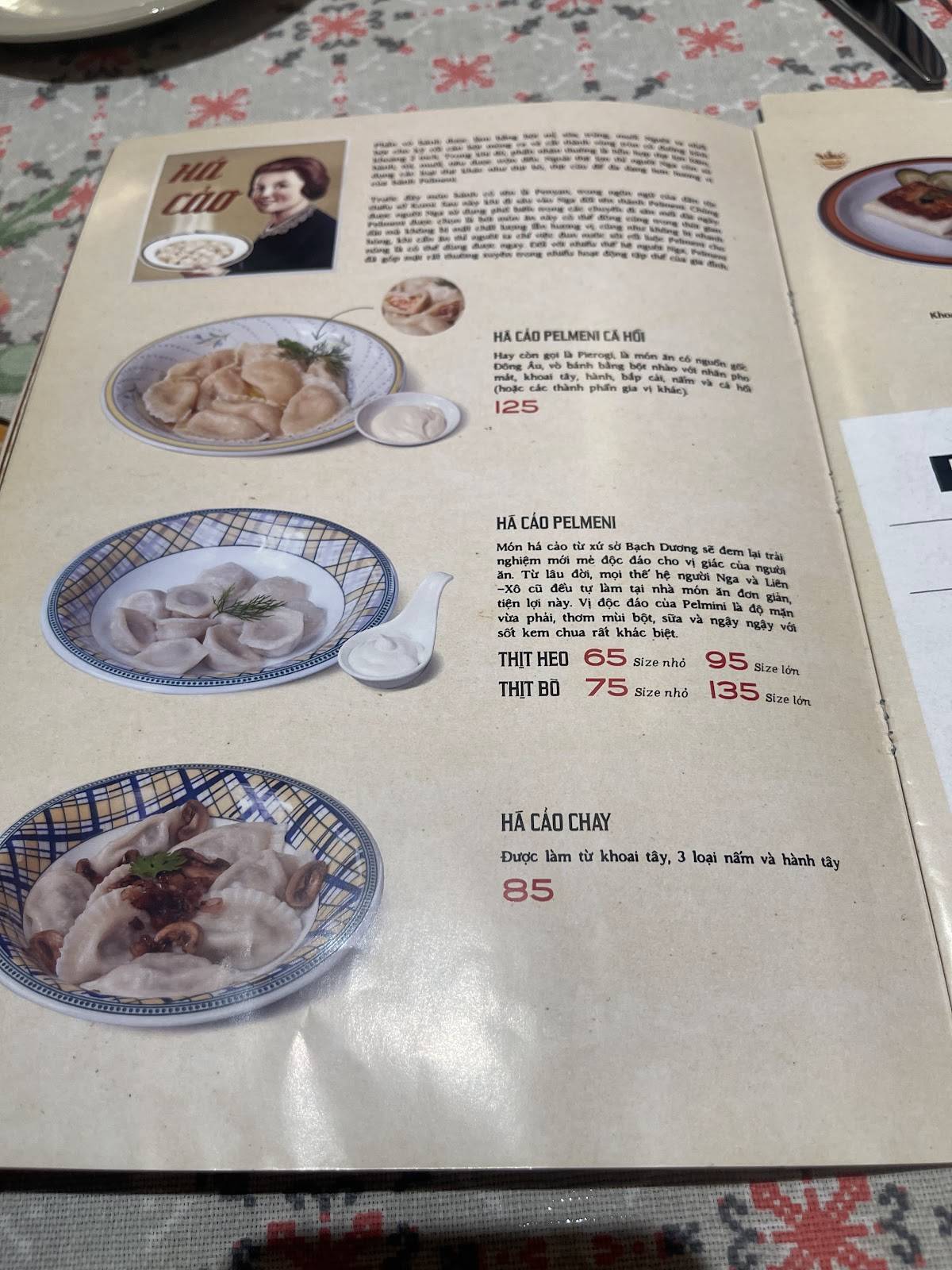 Menu at CCCP Saigon Restaurant, Ho Chi Minh City
