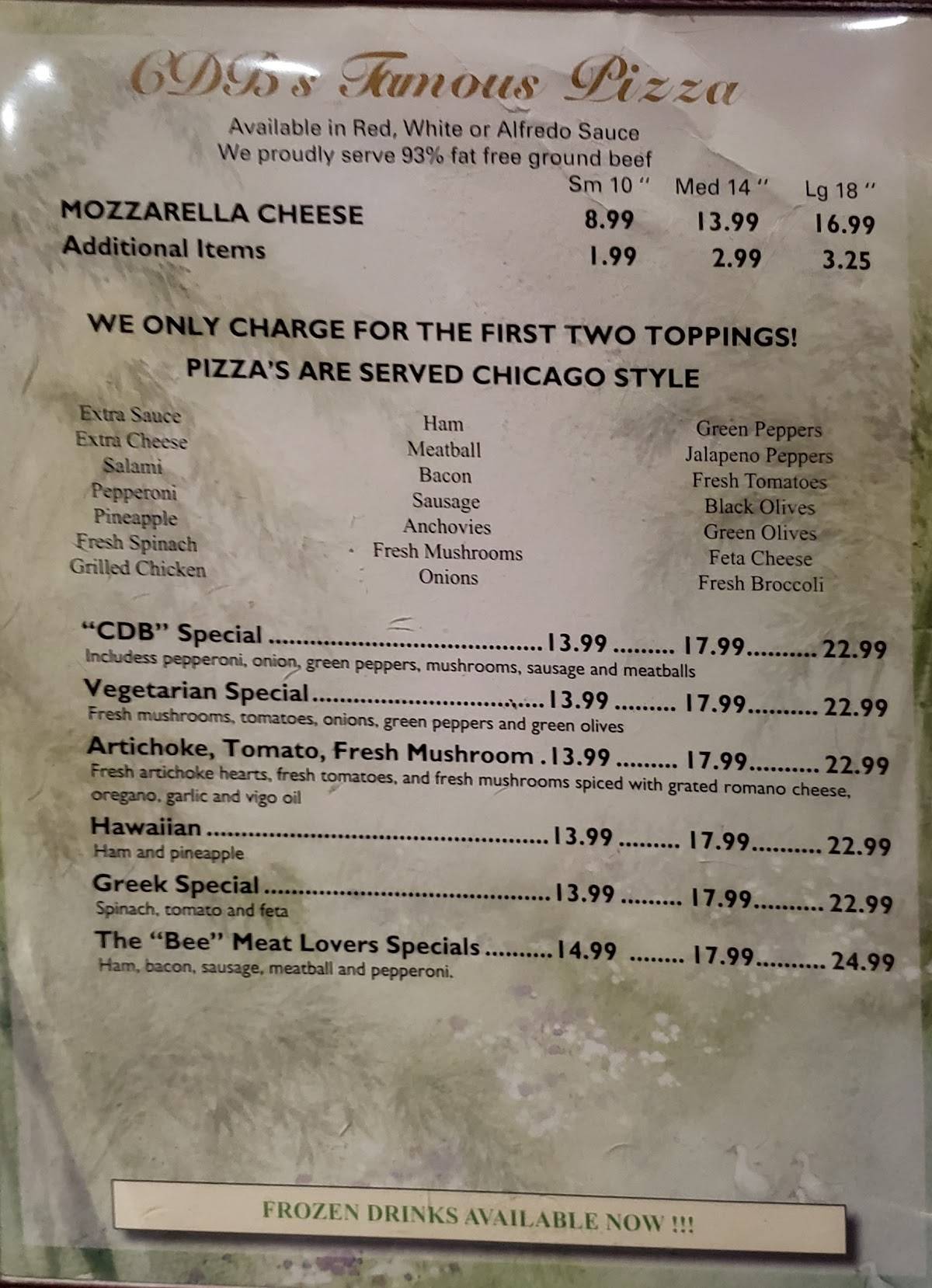 Menu at CDB's Pizza - Kobe Italian restaurant, Clearwater