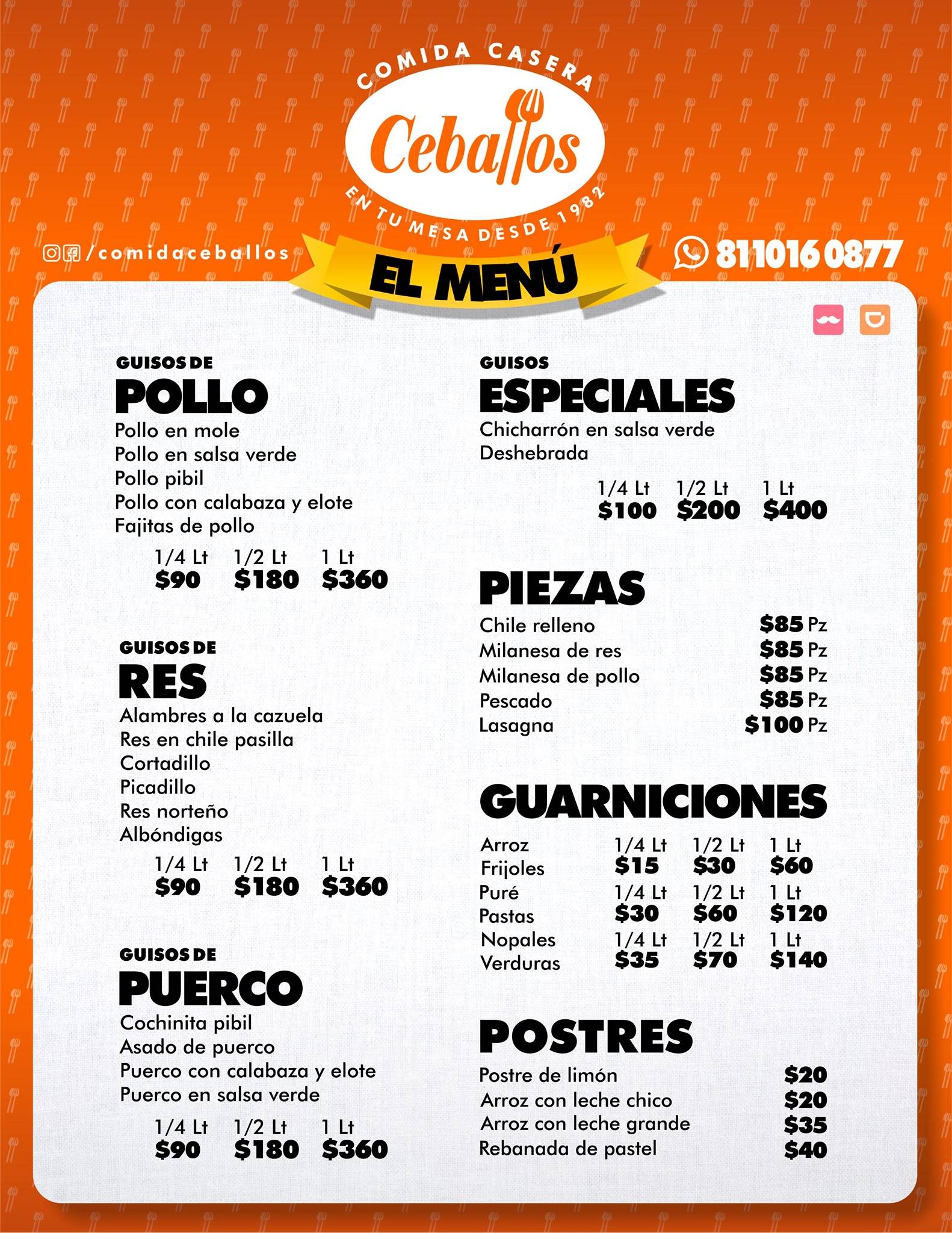 Carta del restaurante CEBALLOS Comida Casera, San Pedro Garza García ...