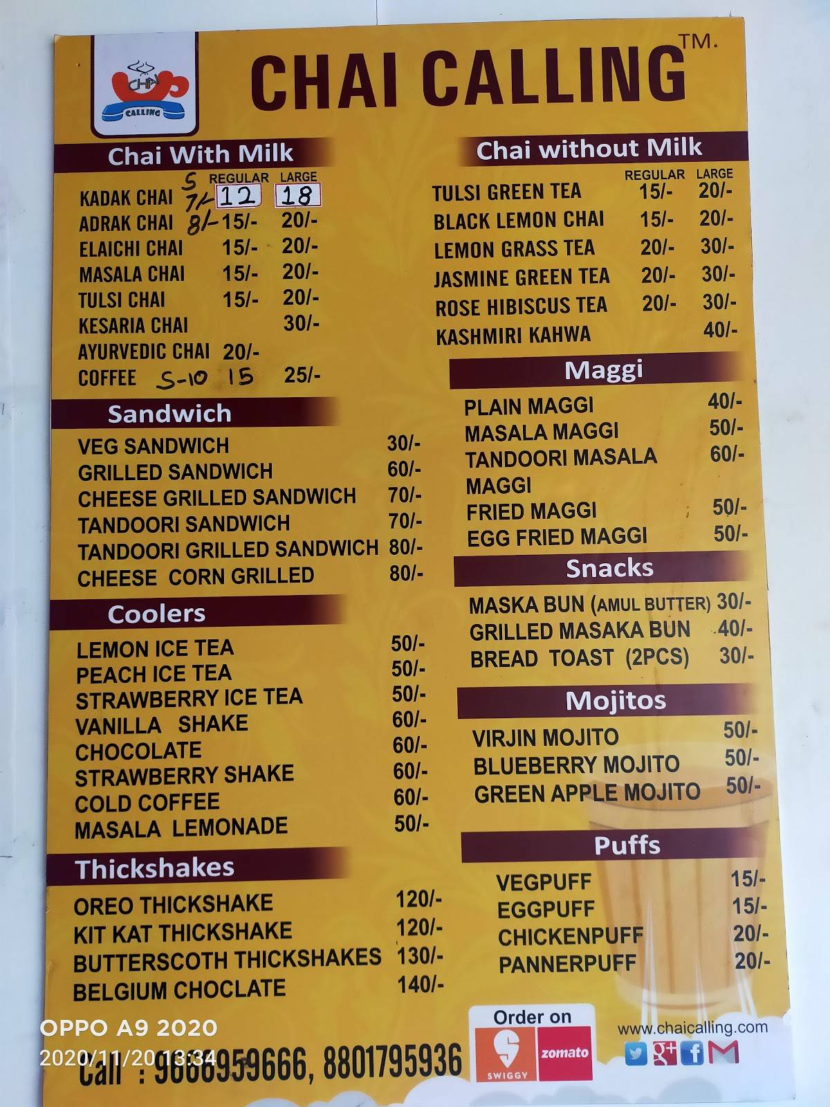 Menu at CHAI CALLING, Hyderabad