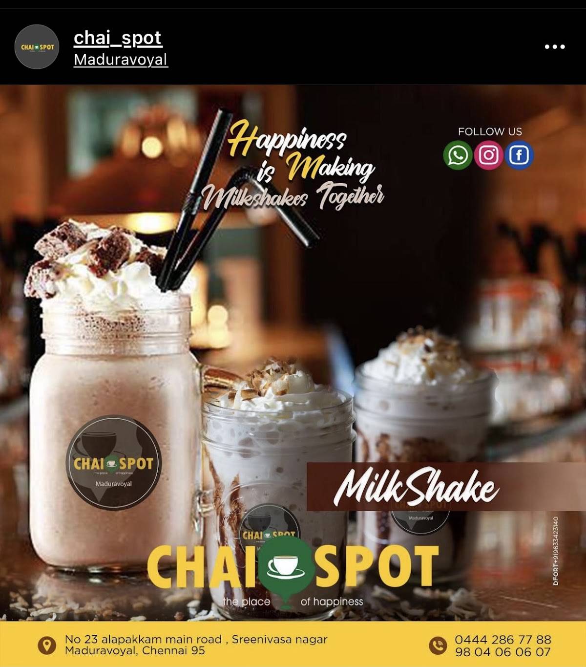 Menu at CHAI SPOT, Chennai