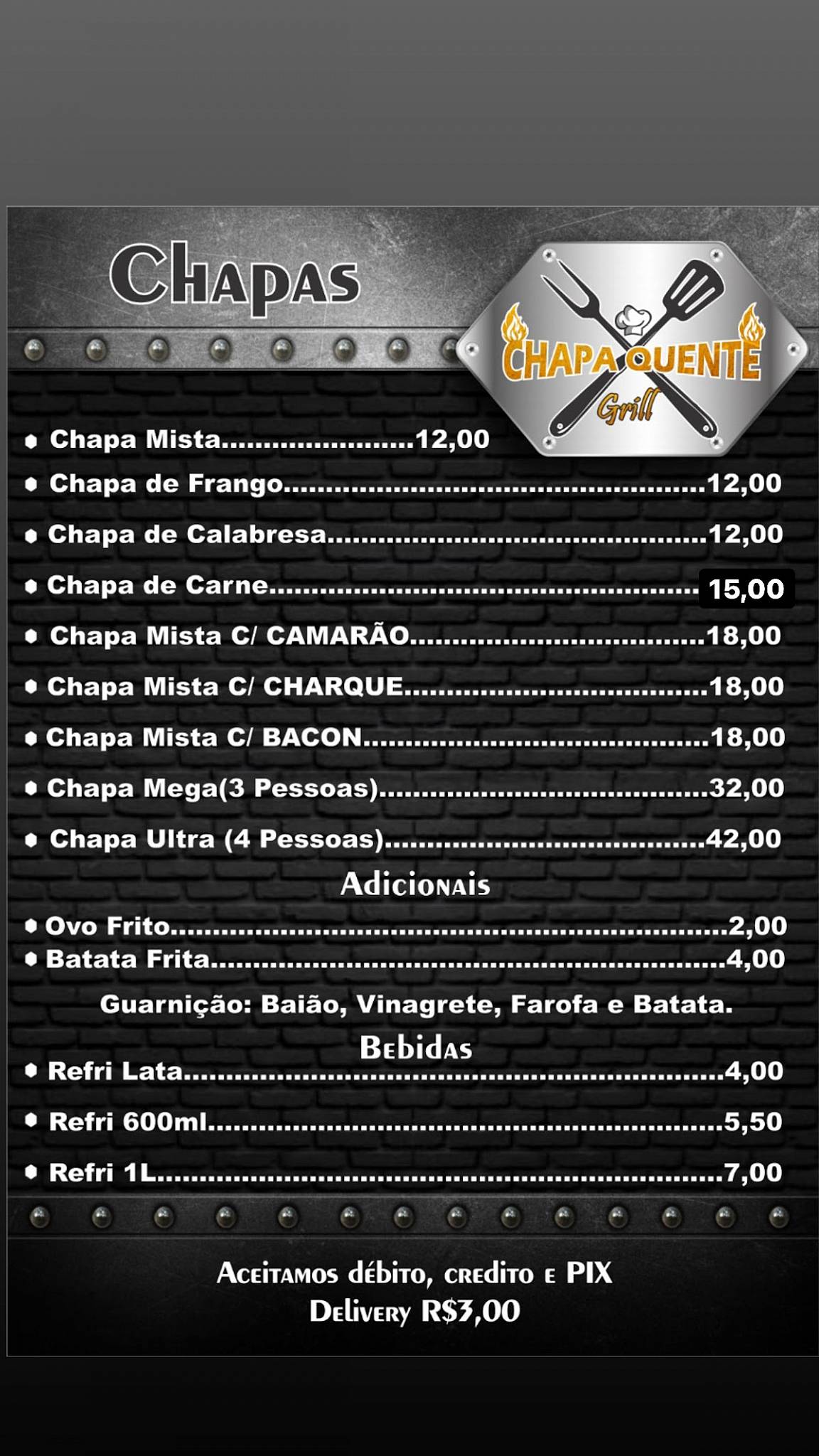 Menu em CHAPA QUENTE GRILL restaurante, Belém