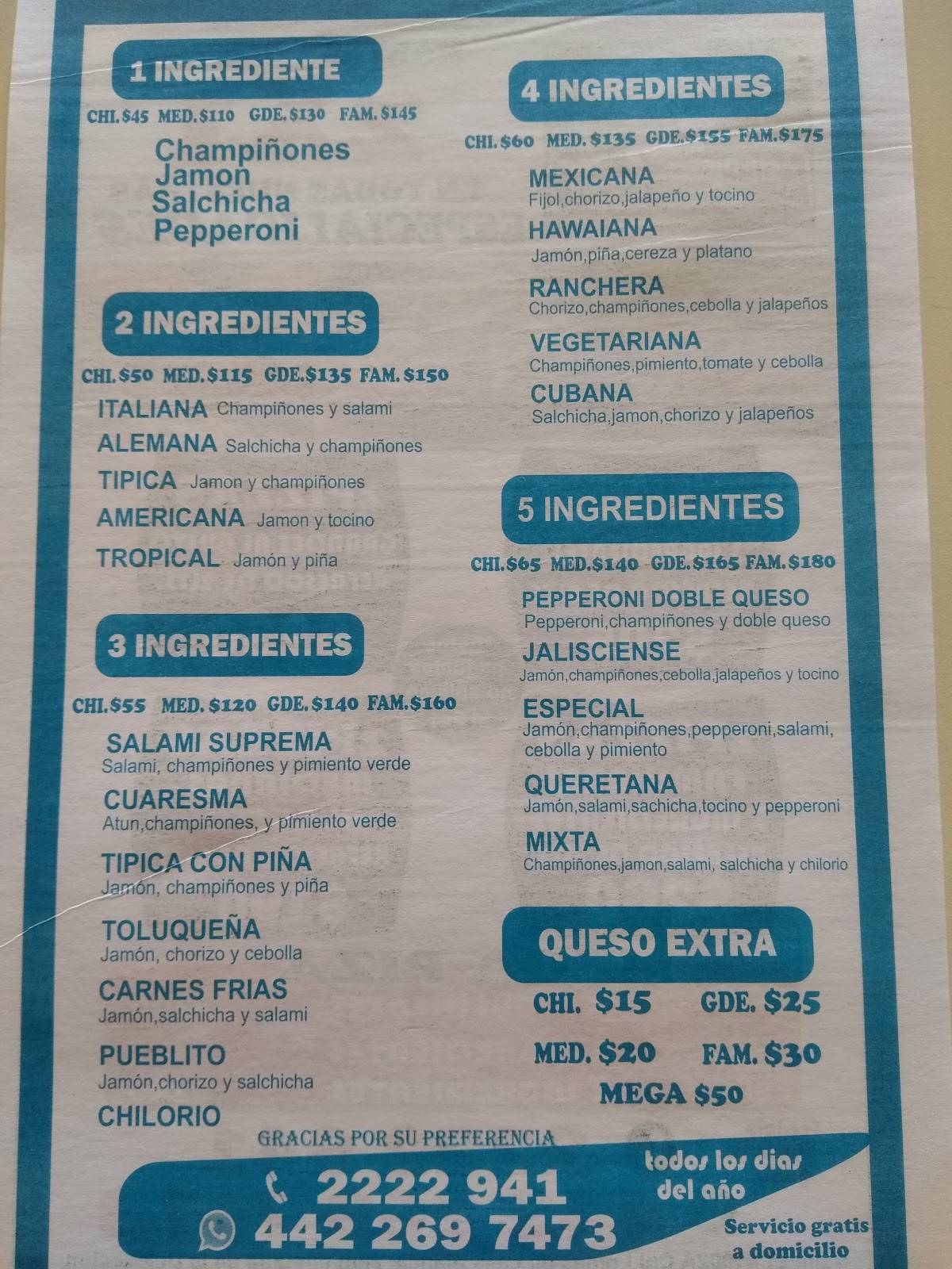 Carta del restaurante CHEPES PIZZA, Santiago del Querétaro