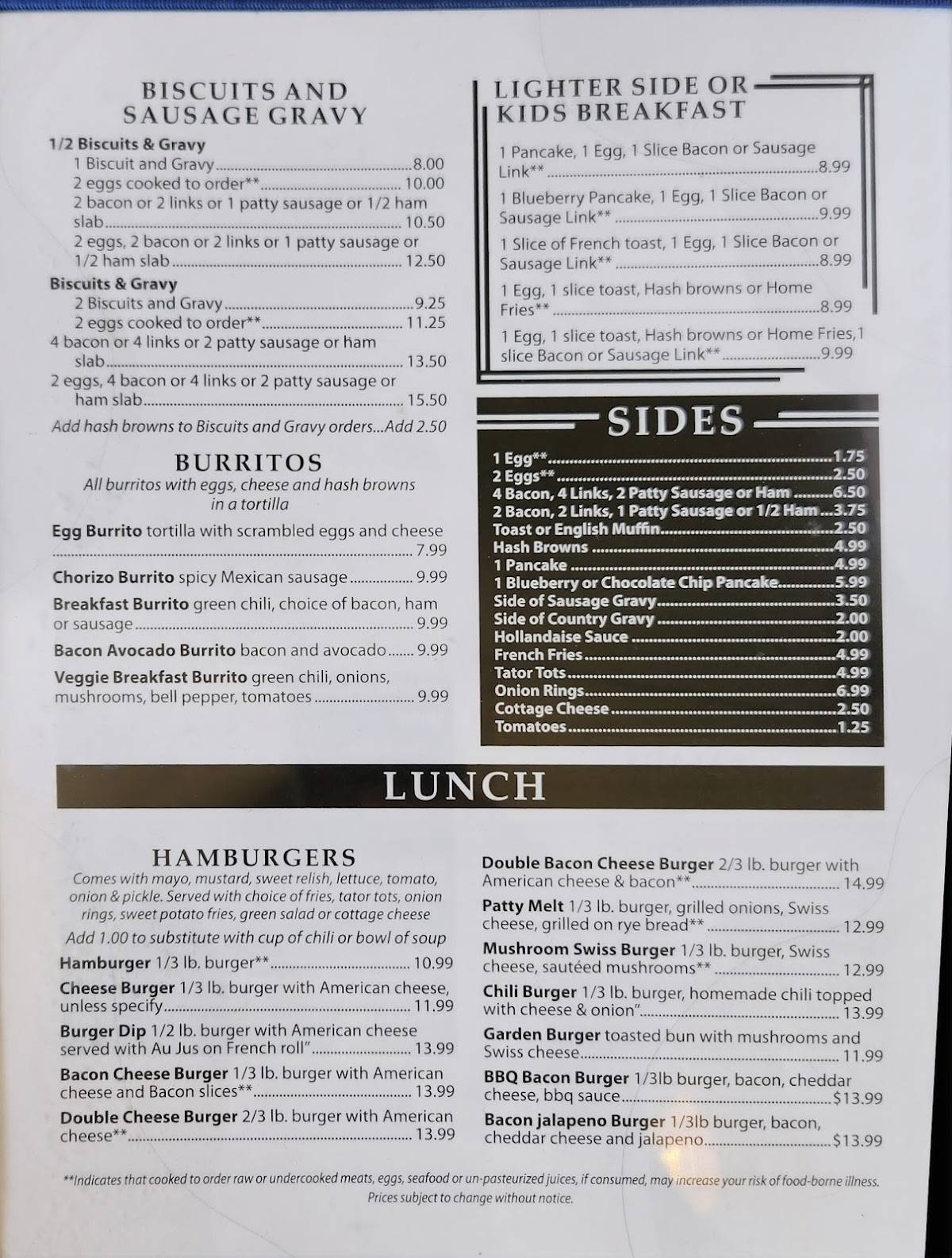 Menu at CJ's Corner Restaurant, Shelton