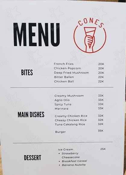 Menu at CONES, Jakarta