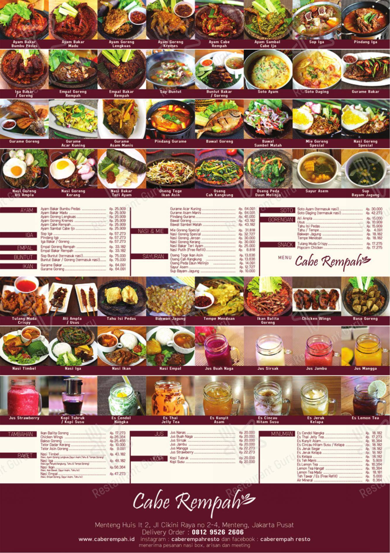 Menu at Cabe Rempah RESTO restaurant, Jakarta, Menteng Huis