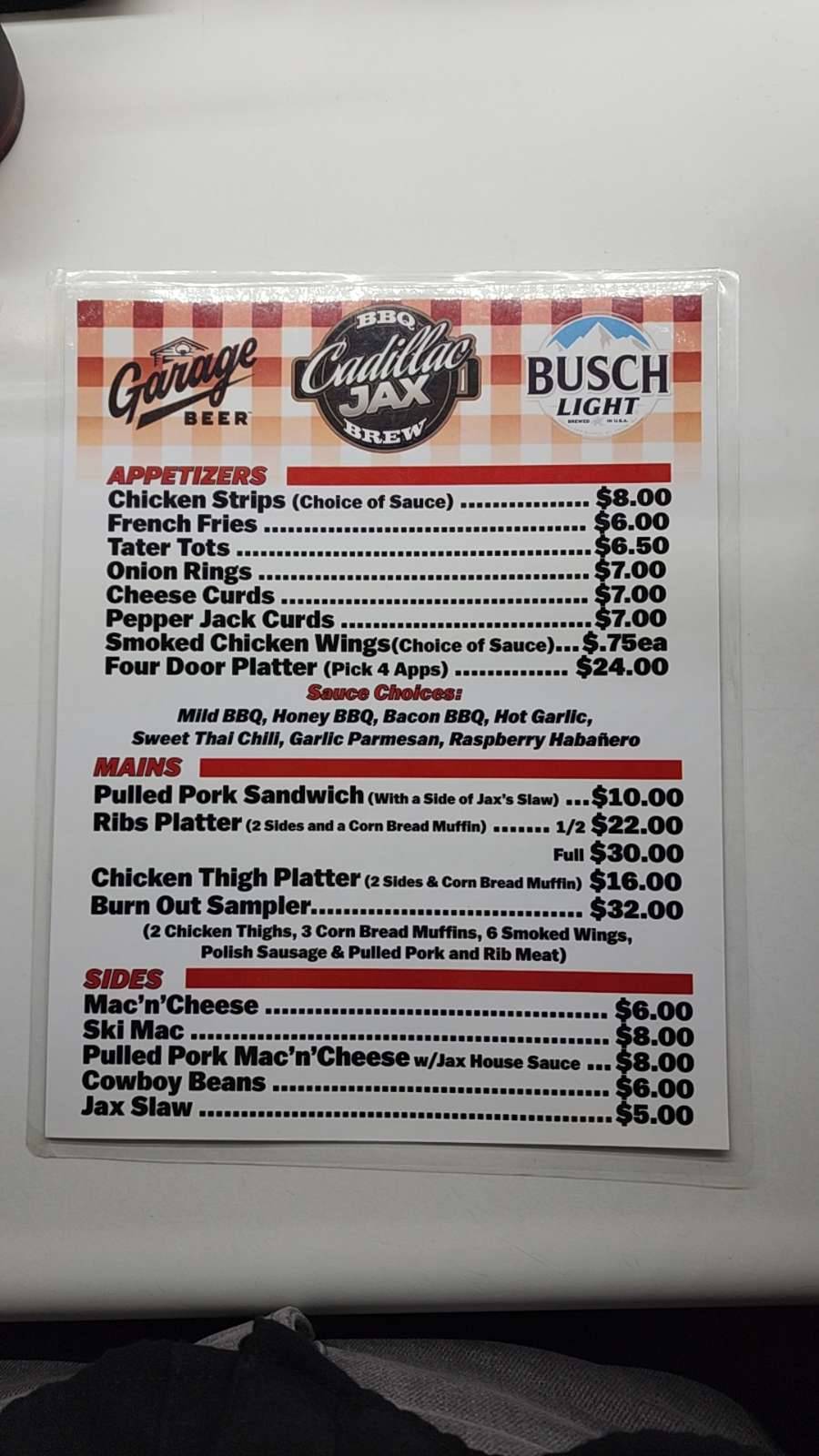 Menu at Cadillac Jax BBQ & Brew, Algoma