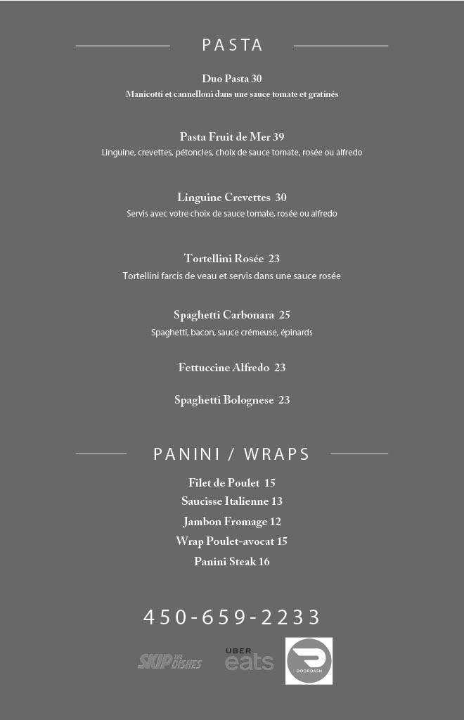Menu au Café Lazio, La Prairie