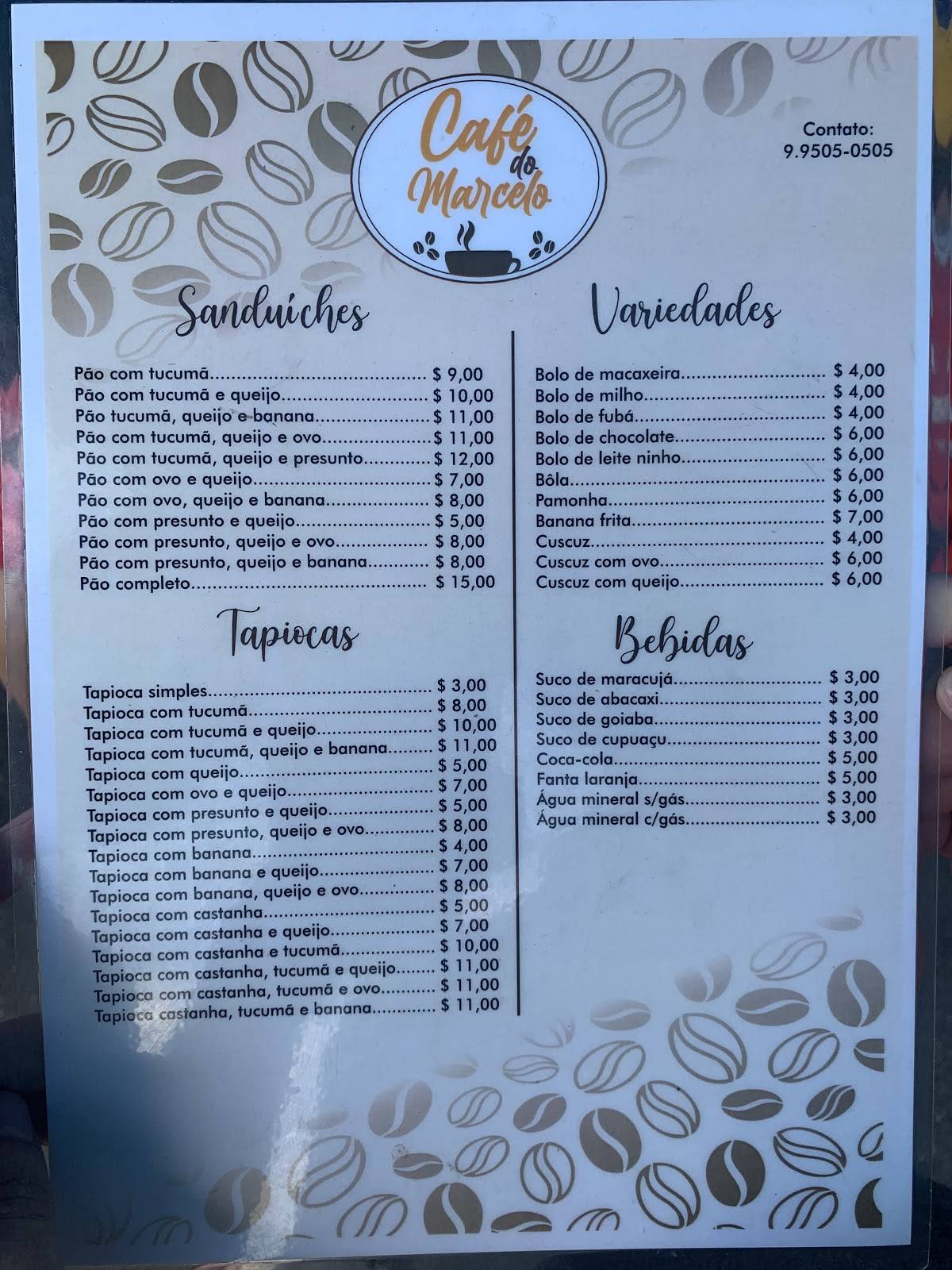 Menu em Café do Marcelo, Manaus