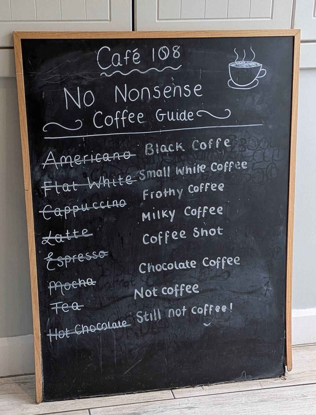 Menu at Cafe 108, Youghal