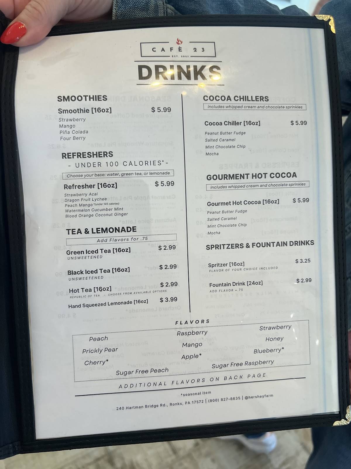 Carta de Hershey Farm Resort - Cafe 23, Strasburg