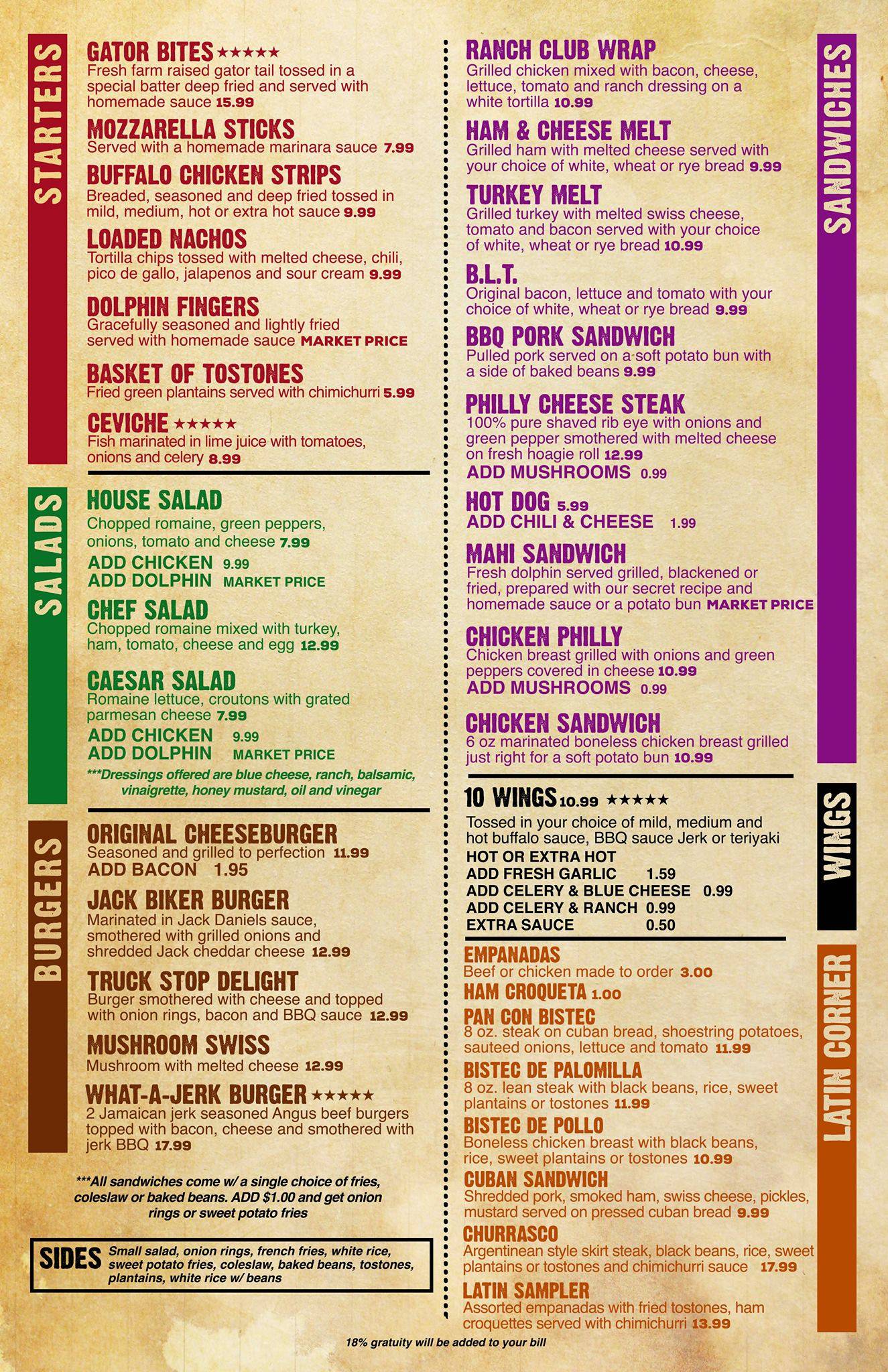 Menu at Cafe 27 Bar & Grill, Weston, US Hwy 27