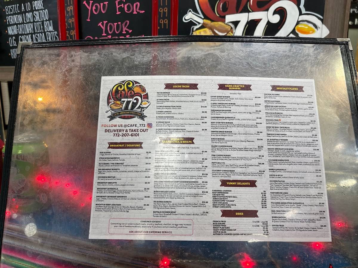 Menu at Cafe772 Cantina & Grill, Port St. Lucie