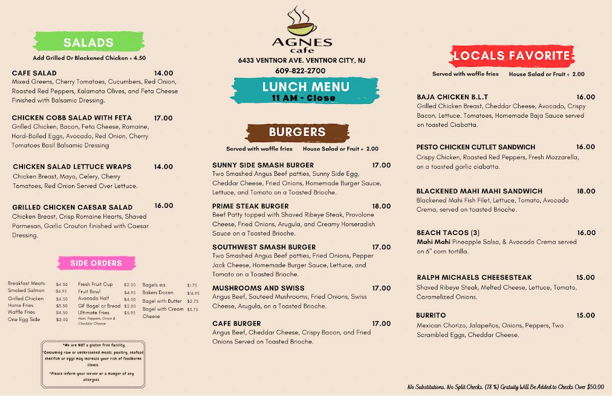 Menu at Agnes Cafe, Ventnor City