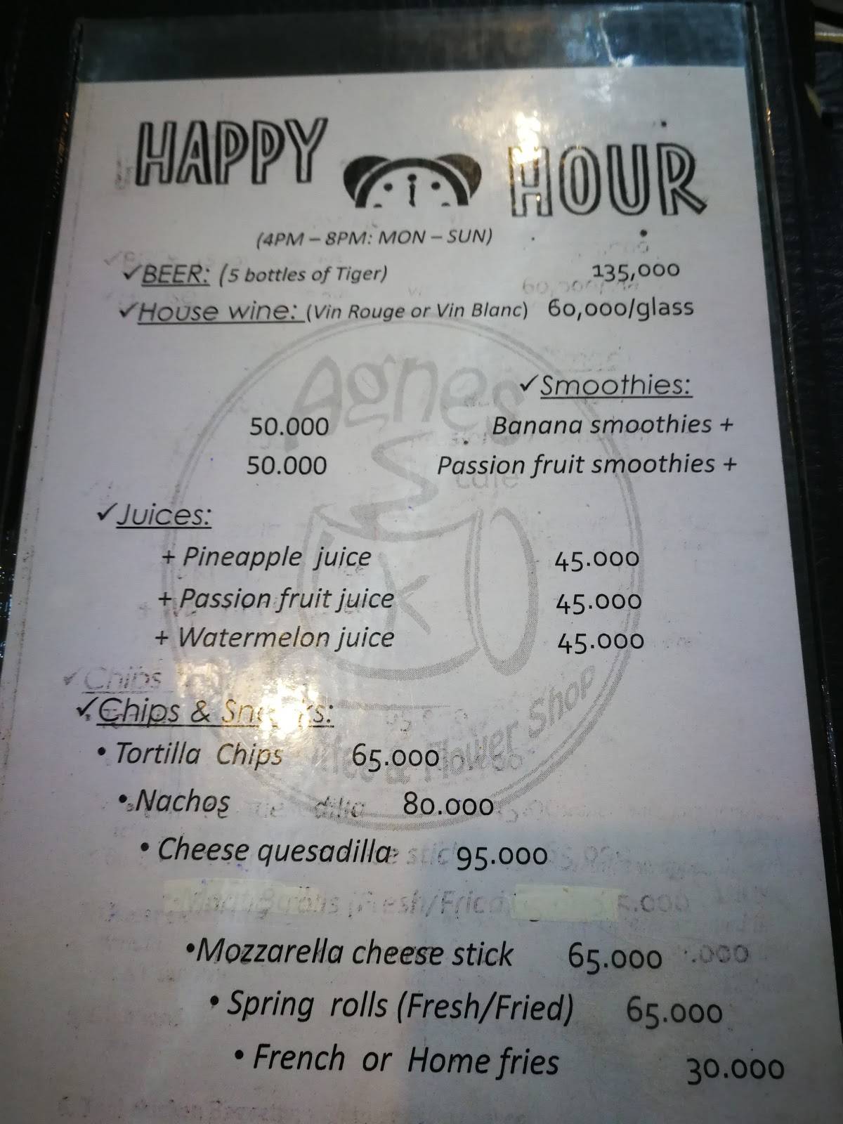 Menu at Agnes Cafe, Ho Chi Minh City, 02 Đ. Lê Văn Miến