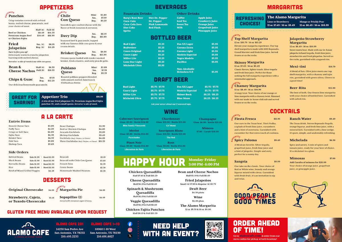 Menu at Alamo Cafe, San Antonio, I-10