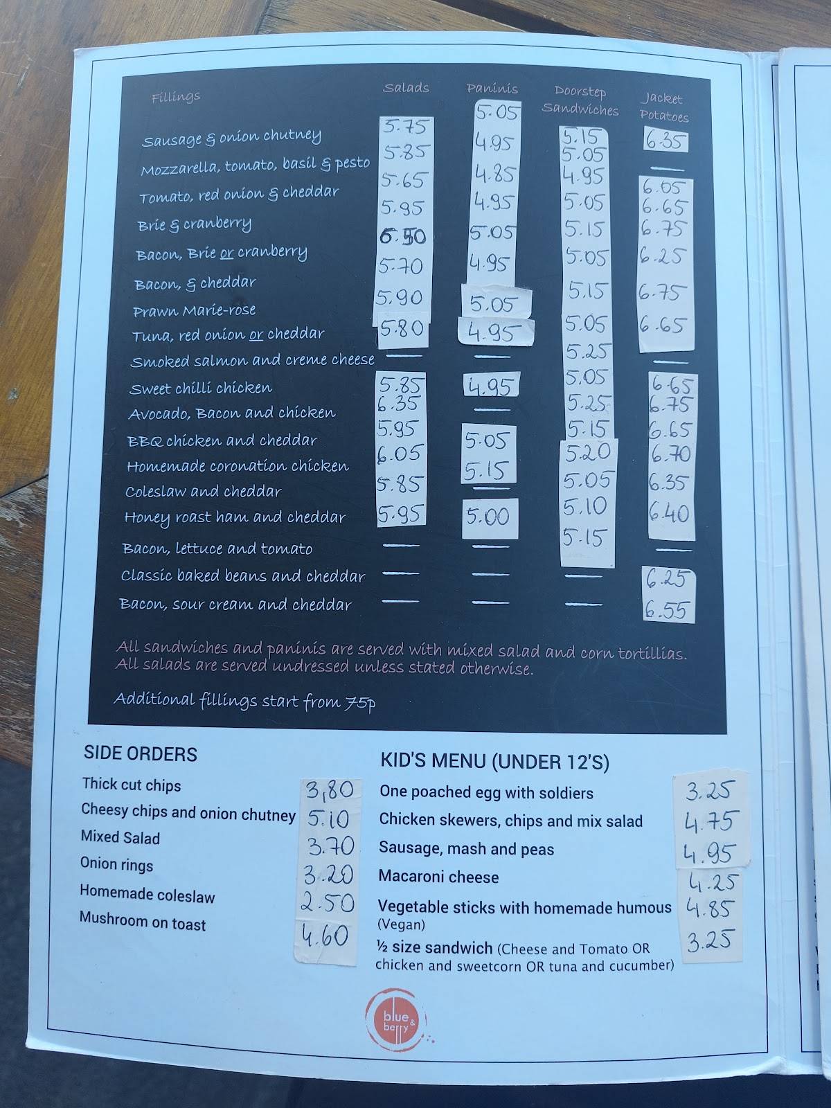 Menu at Blue & Berry Café cafe, Felixstowe