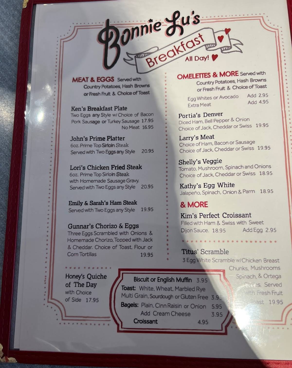 Menu at Bonnie Lu's cafe, Ojai