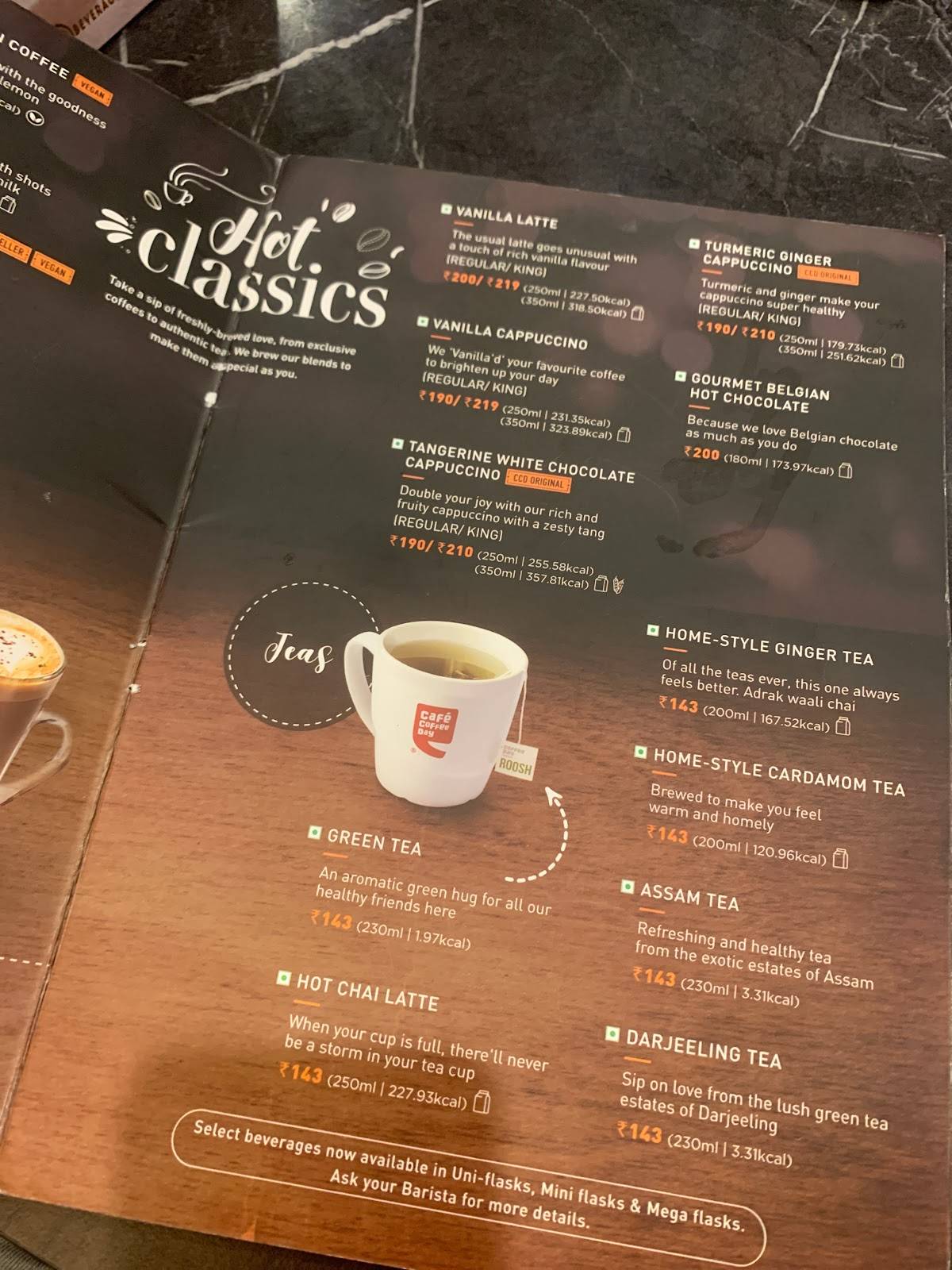 Menu at Café Coffee Day, Pune, Suvarnarekha Boulvard