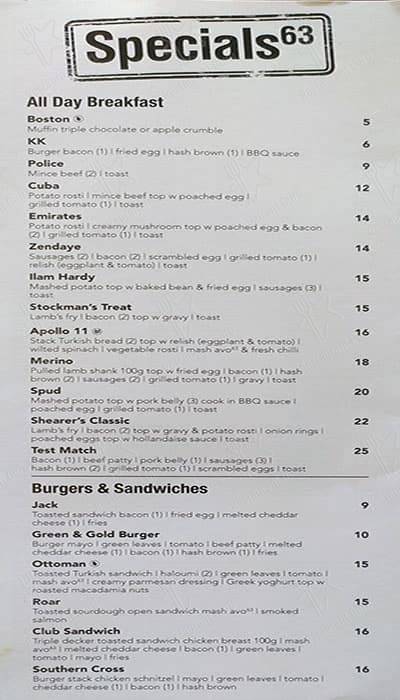 Menu at Cafe 63, Greenslopes, 433 Logan Rd