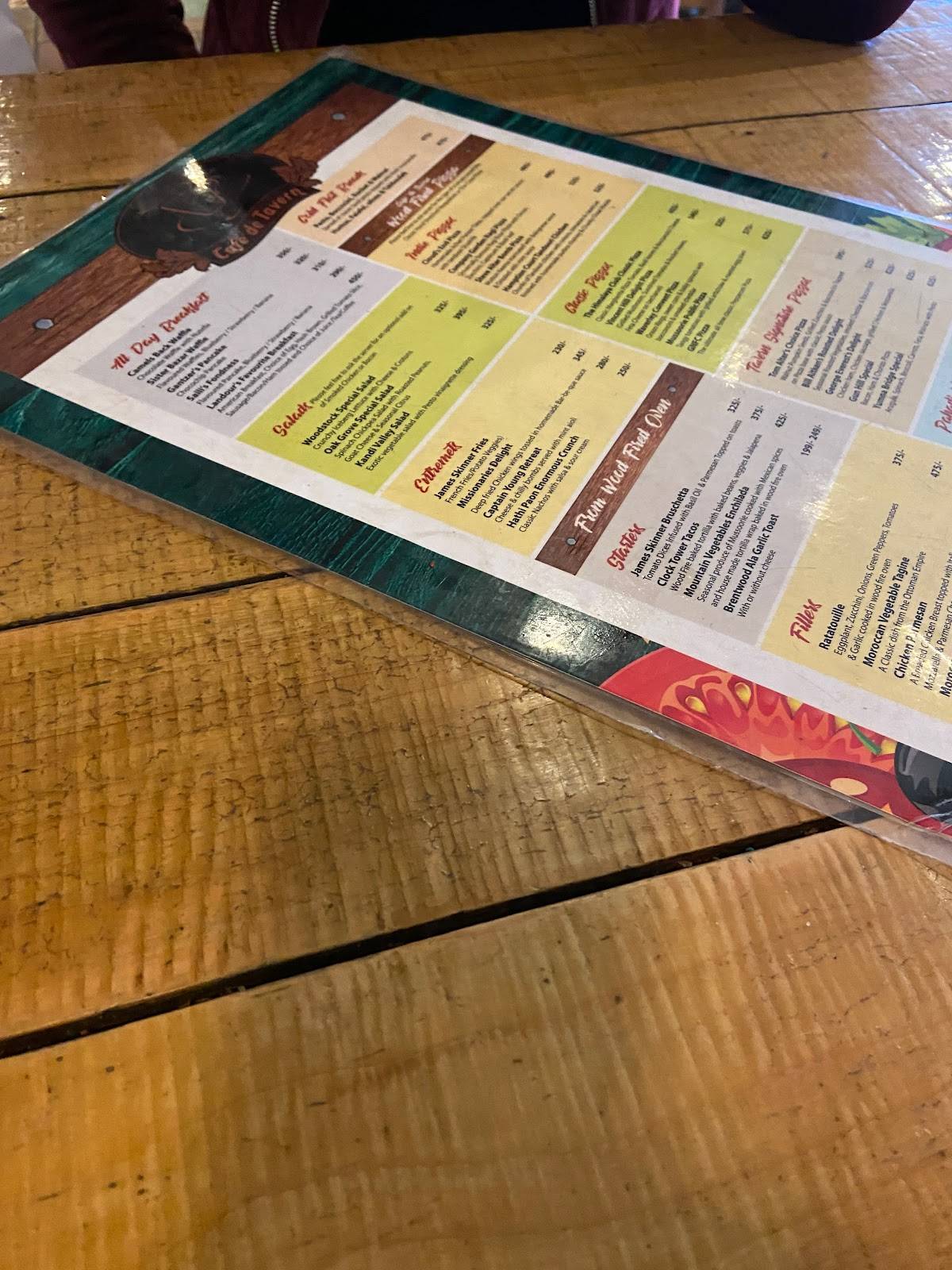 Menu at Cafe De Tavern, Mussoorie