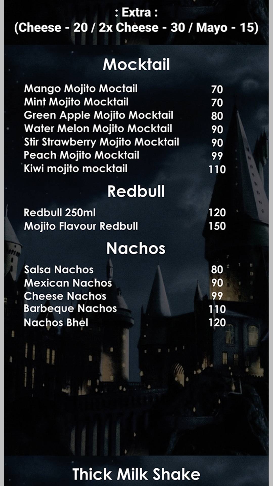 Menu at Cafe Hogwarts, Ahmedabad