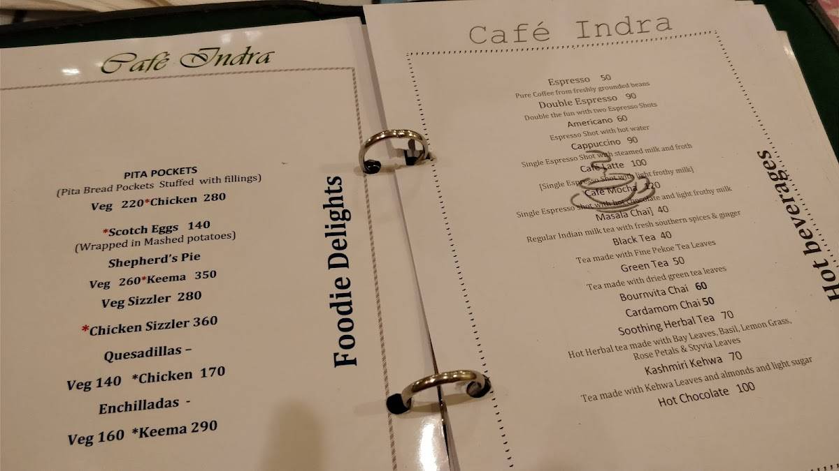 Menu at Cafe Indra, Bikaner