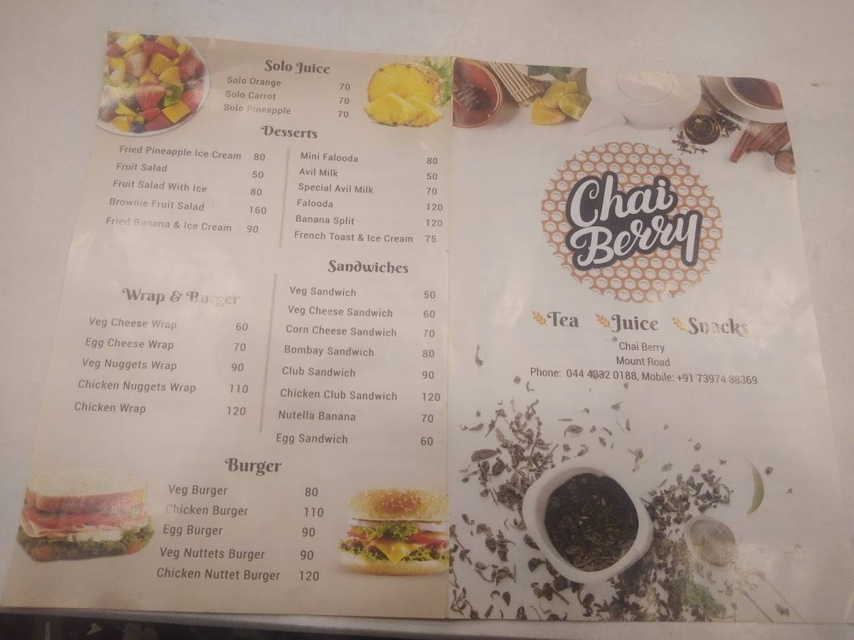 Menu at Chai berry, Chennai